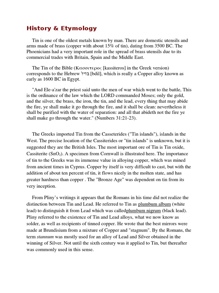 History of Tin: From Ancient Bronze to Modern Uses | PDF | Freezing ...