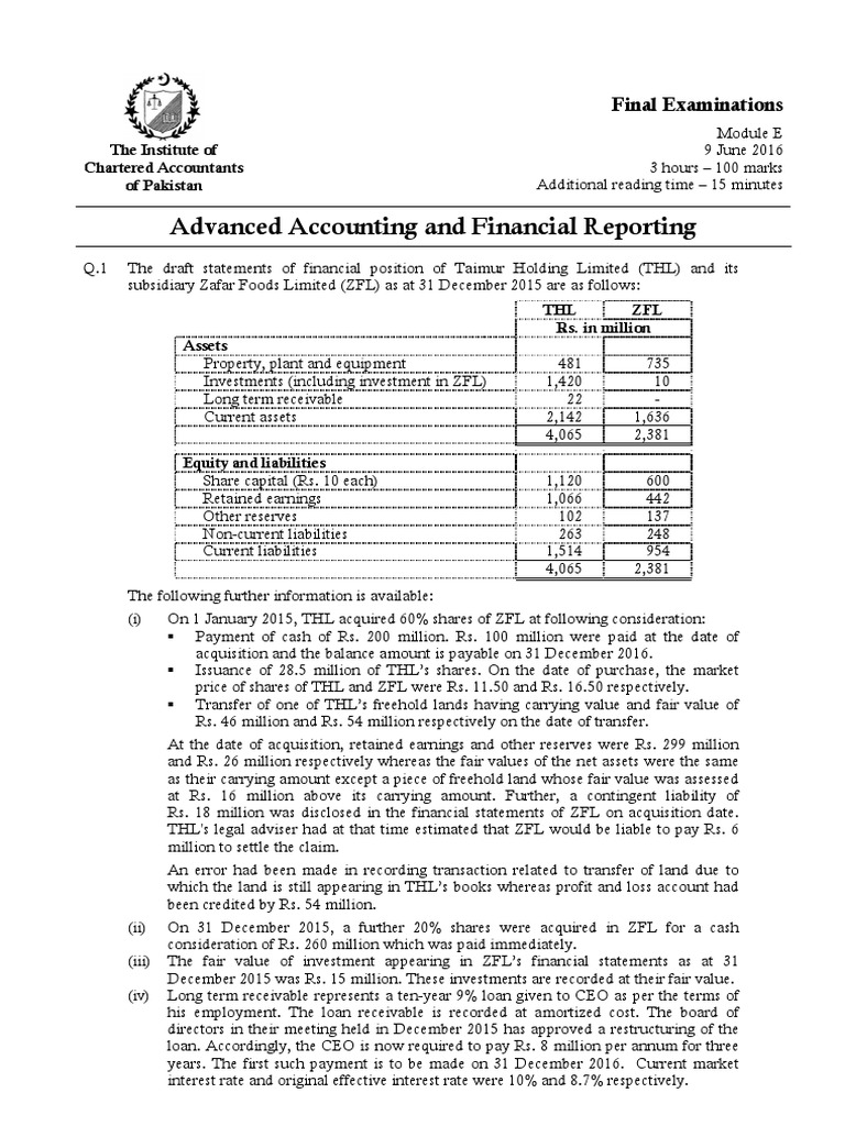 E-14 AFR - ICAP Past Paper | PDF | Financial Statement | Fair Value