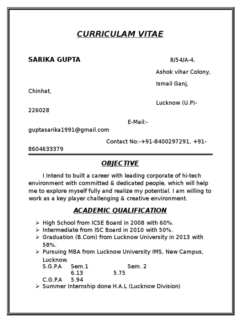 Curriculam Vitae: Sarika Gupta | PDF