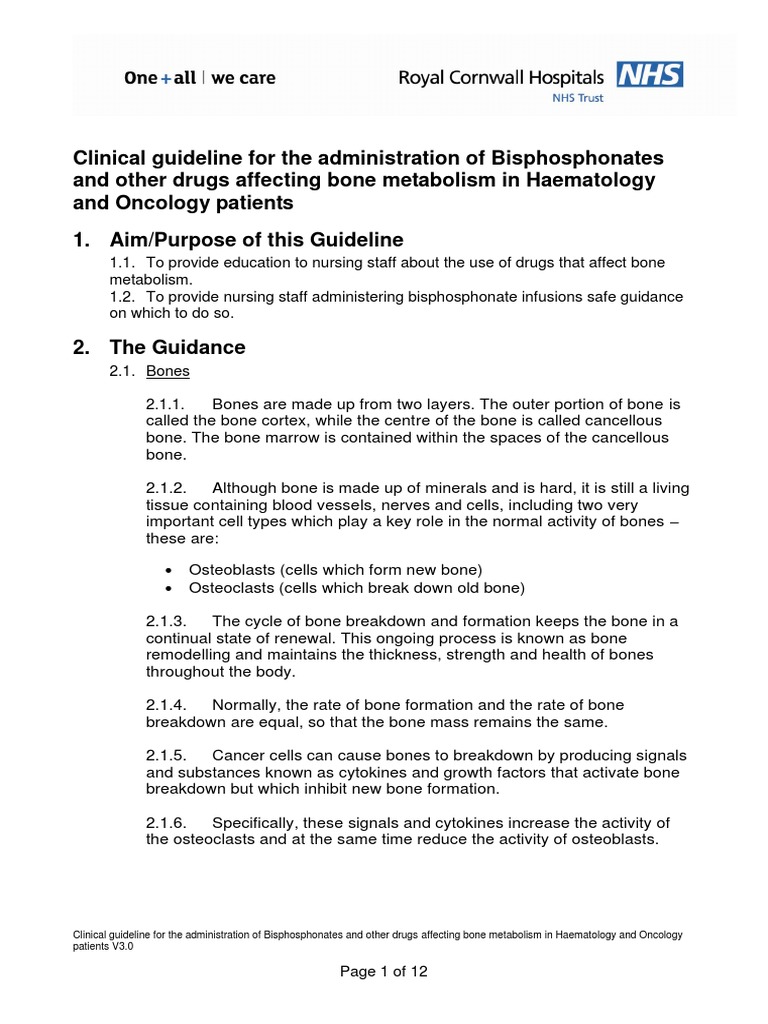 Bisphosphonate Infusion Guidelines | PDF | Bone | Clinical Medicine