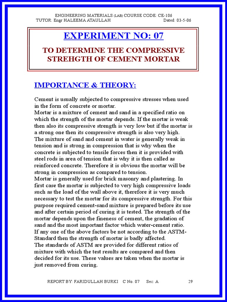 compressive strength of mortar cube.doc | Mortar (Masonry) | Concrete