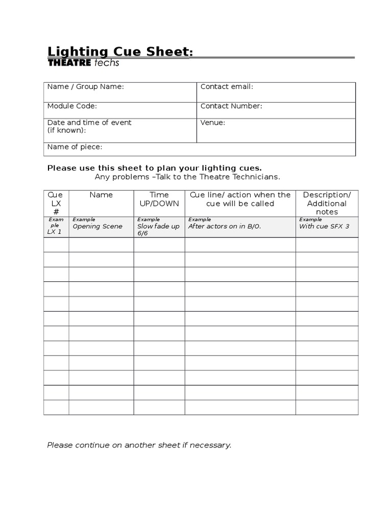 Cue Sheet. Full Pack | Download Free PDF | Leisure