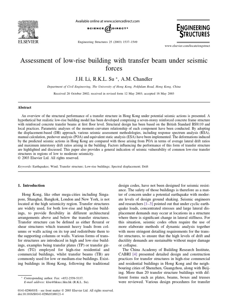Assessment of Low-Rise Building With Transfer Beam Under Seismic Forces ...