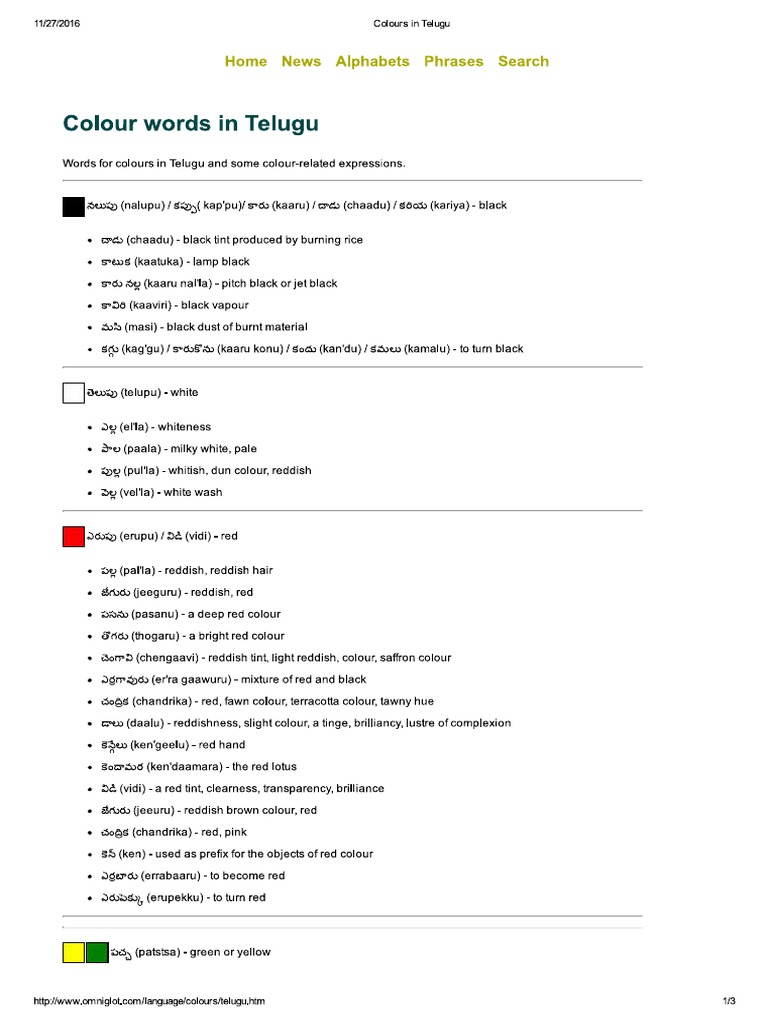 Colours in Telugu | PDF