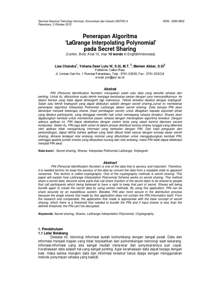 YDL Penerapan Algoritma "LaGrange Interpolating Polynomial" Pada Secret Sharing | PDF