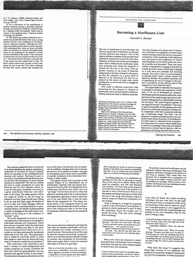 Howard Becker - Becoming A Marihuana User | PDF | Cannabis (Drug ...