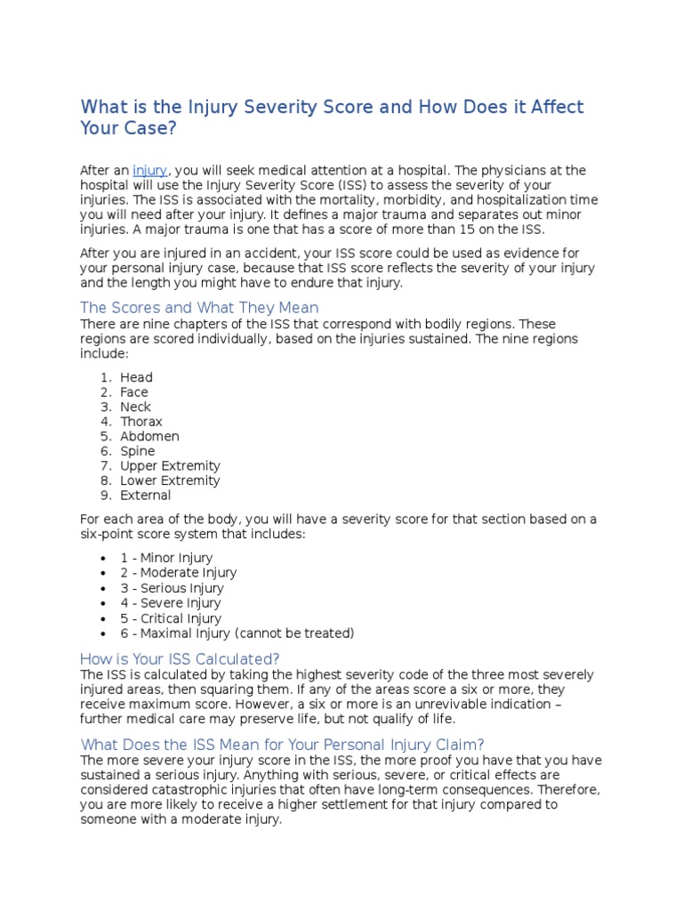 What Is The Injury Severity Score and How Does It Affect Your Case | PDF