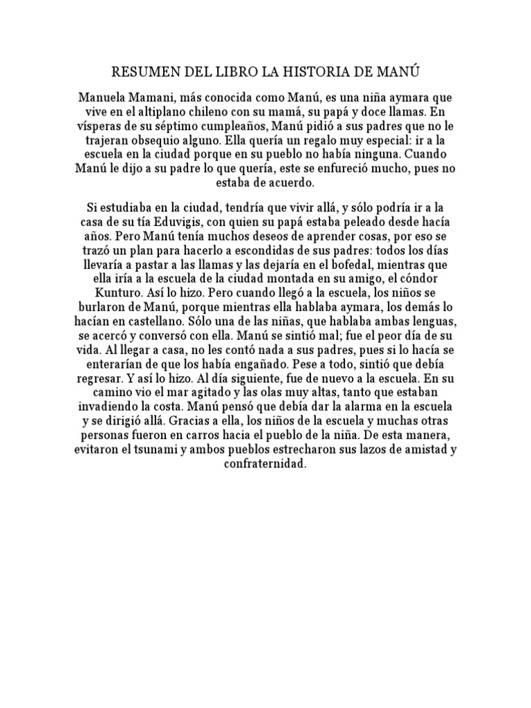 Resumen Del Libro La Historia de Manú | PDF