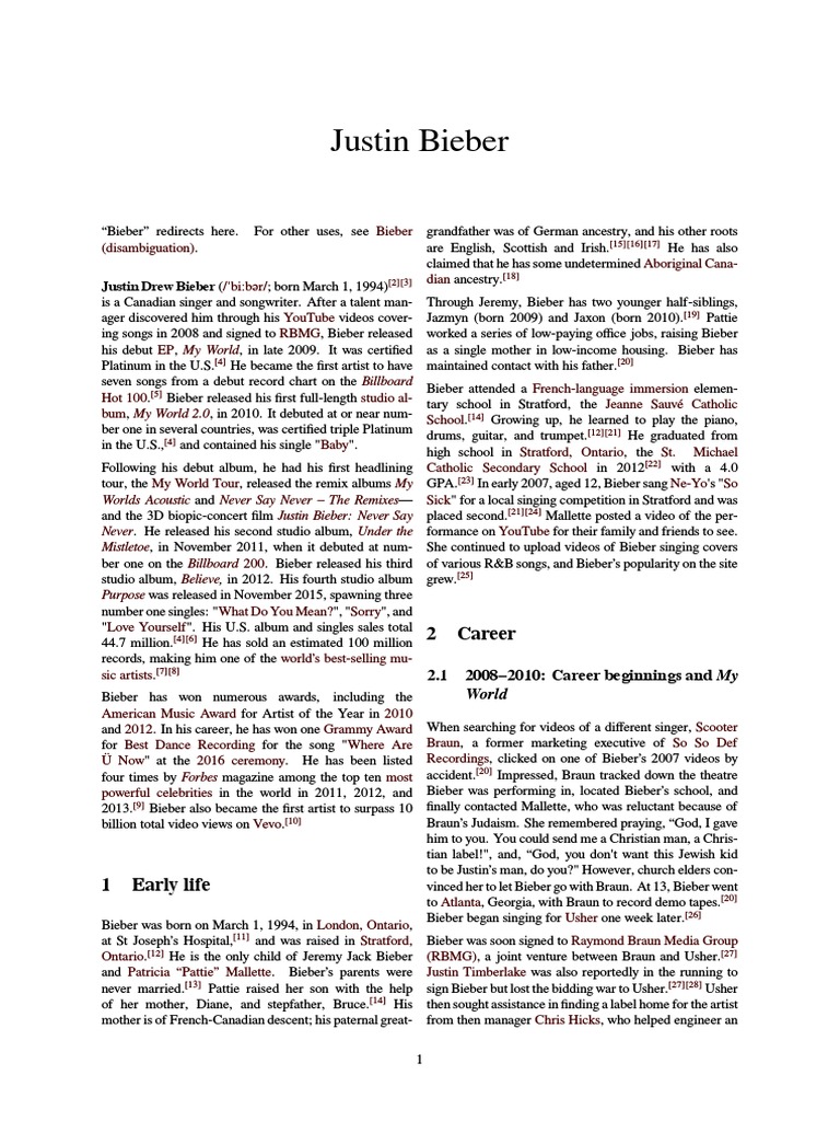 Justin Bieber | PDF | Justin Bieber | Entertainment (General)