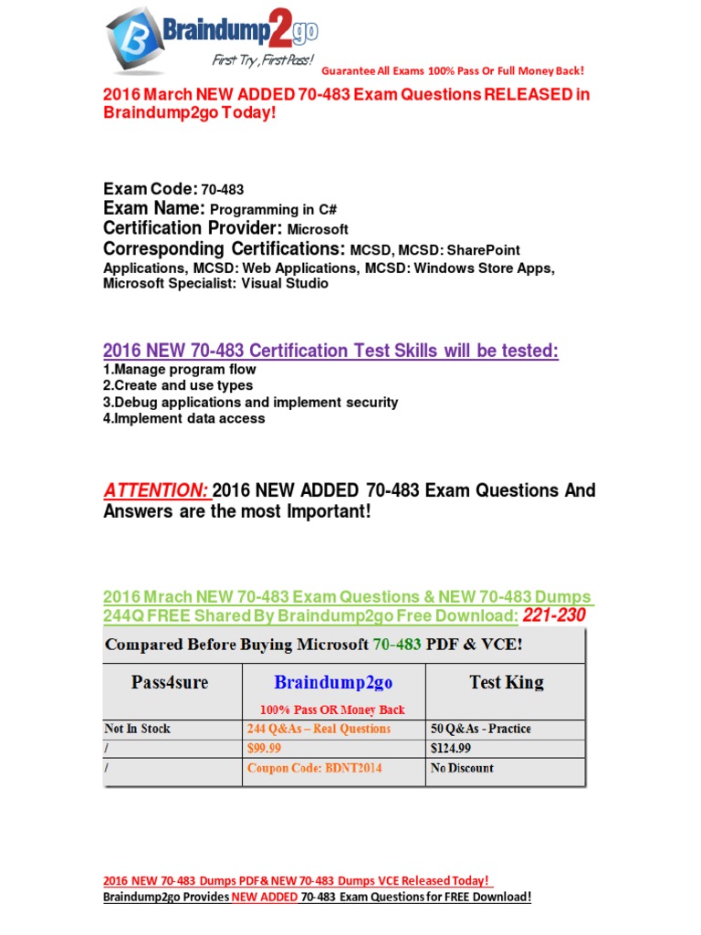 70 483 Exam Questions Test PDF | PDF