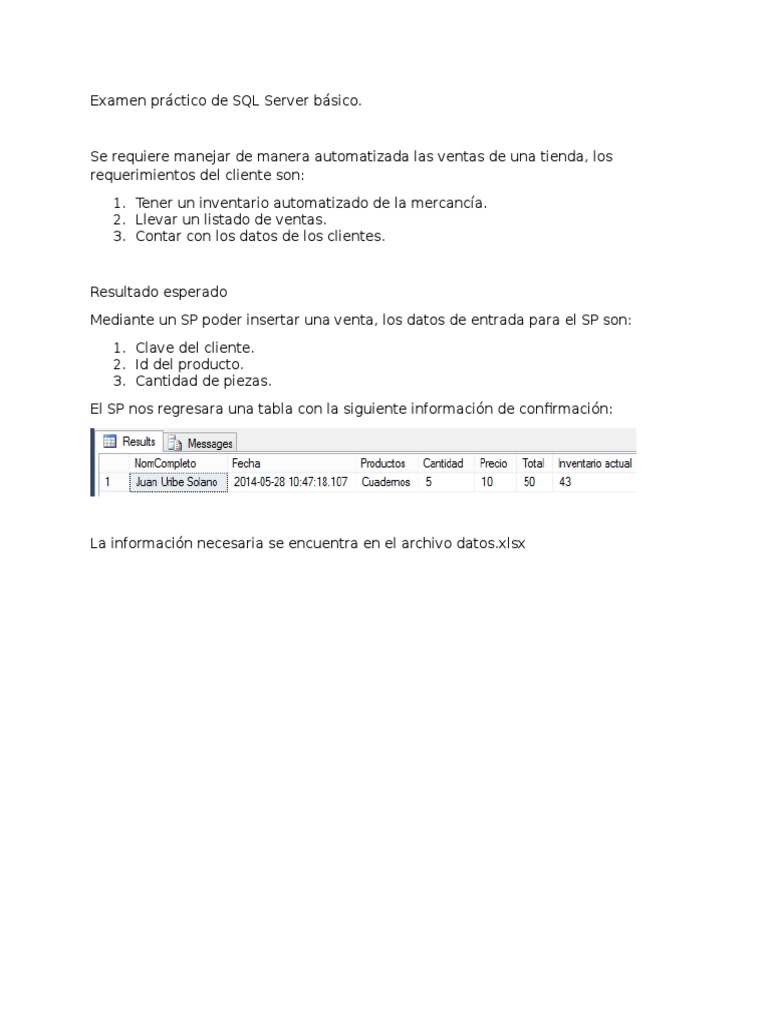 Examen Práctico de SQL Server Básico | PDF Examen Práctico de SQL Server Básico | PDF