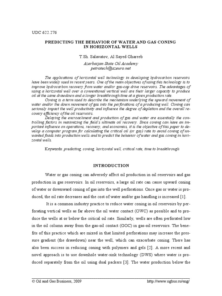 Water and Gas Coning in Horizontal Wells | PDF | Petroleum Reservoir ...
