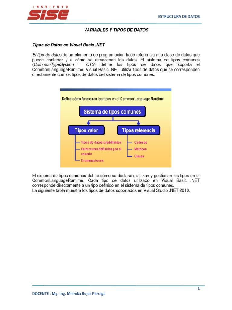 Tipos de Datos en Visual Basic .NET | PDF | Tipo de datos | Variable (informática)