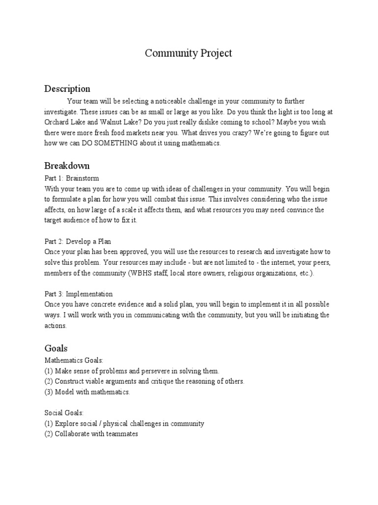 Community Project: Description | PDF | Community | Brainstorming