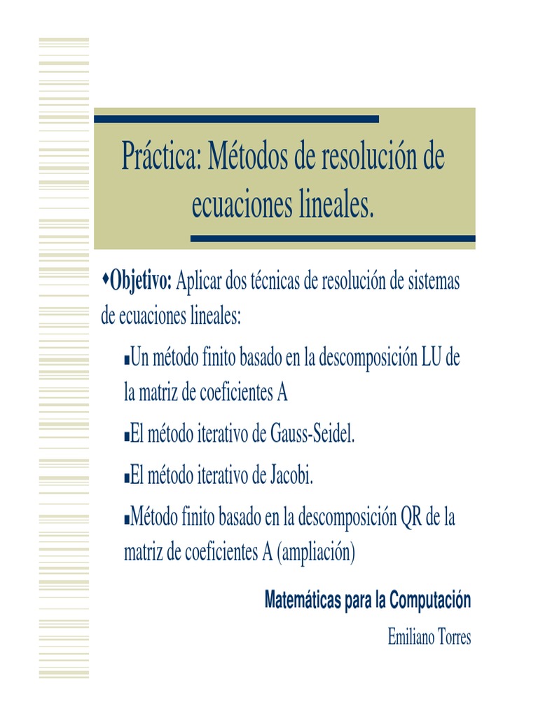 Métodos para Resolver Ecuaciones Lineales | PDF | Matriz (Matemáticas ...