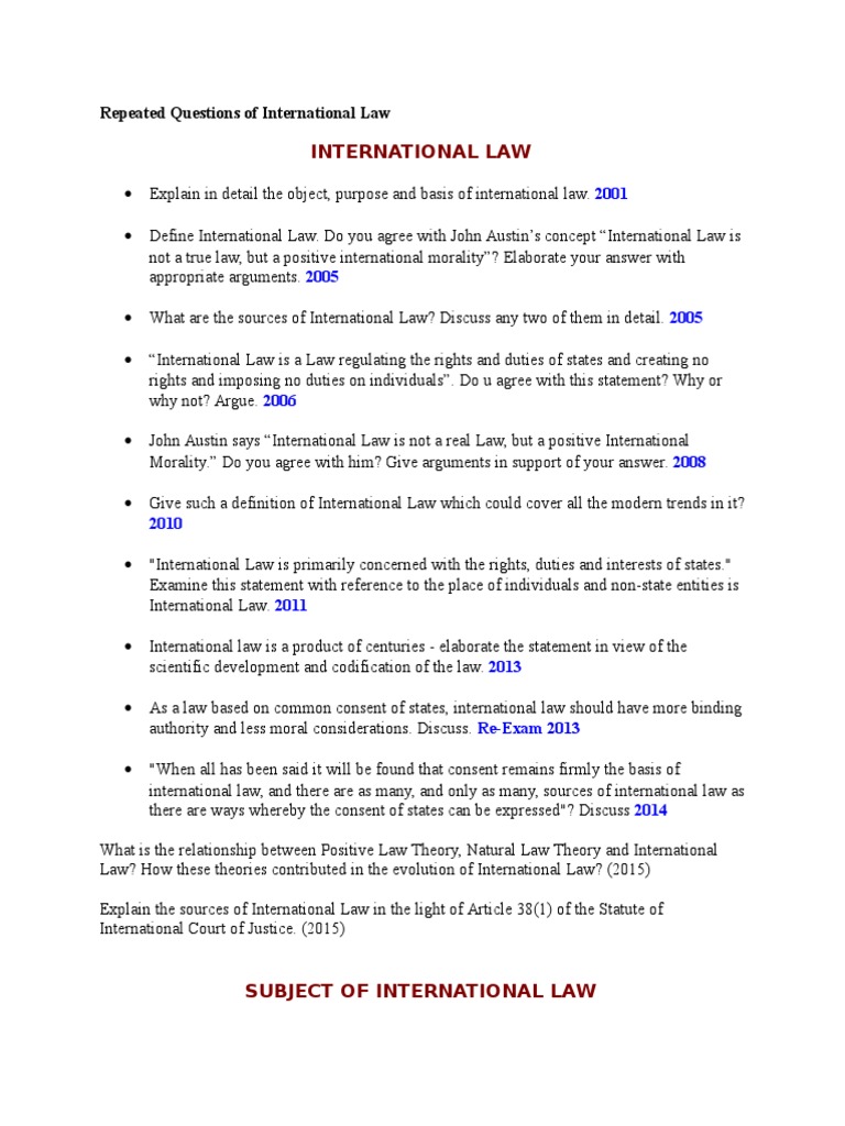 Repeated Questions of International Law | PDF | Sovereign State | Treaty