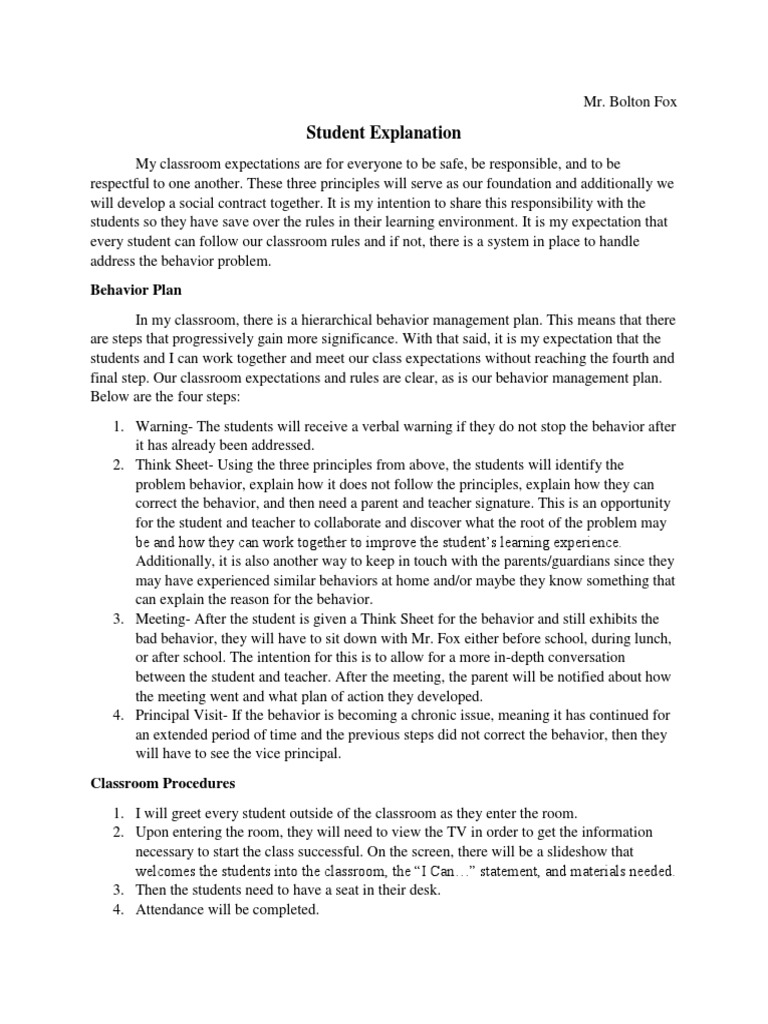 Student Explanation | PDF | Classroom | Teachers