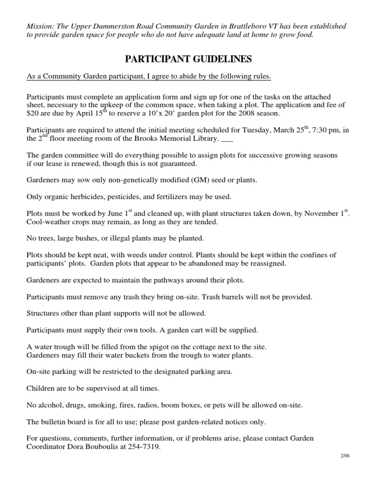 Upper Dummerston Community Garden Rules | PDF | Agriculture | Natural ...
