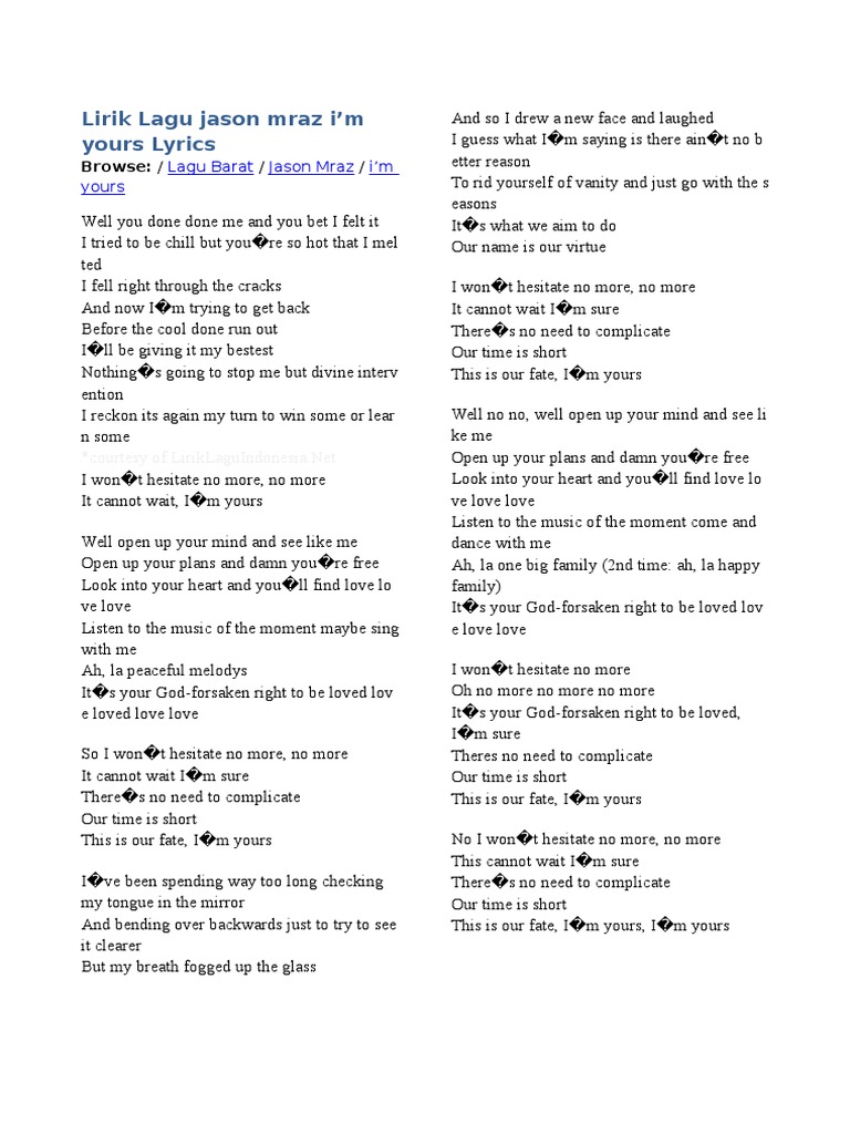 Lirik Lagu Jason Mraz Iam Yours | PDF | Leisure | Entertainment (General)