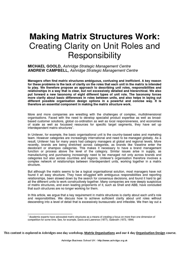 Making Matrix Structures Work | PDF | General Manager | Strategic ...