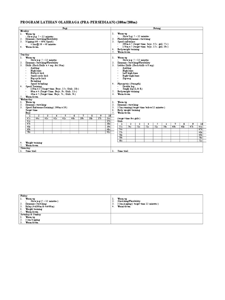 Program Latihan Olahraga Pdf Sports Science Hobbies