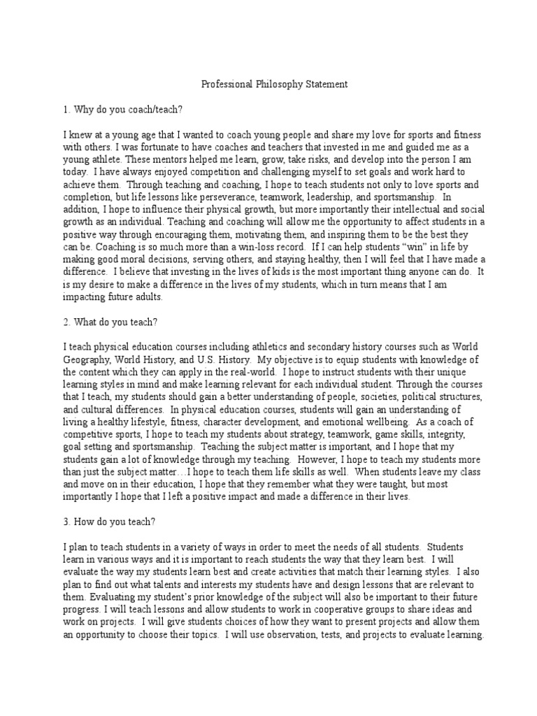 Coaching Philosophy and Teaching Approach | PDF | Educational ...