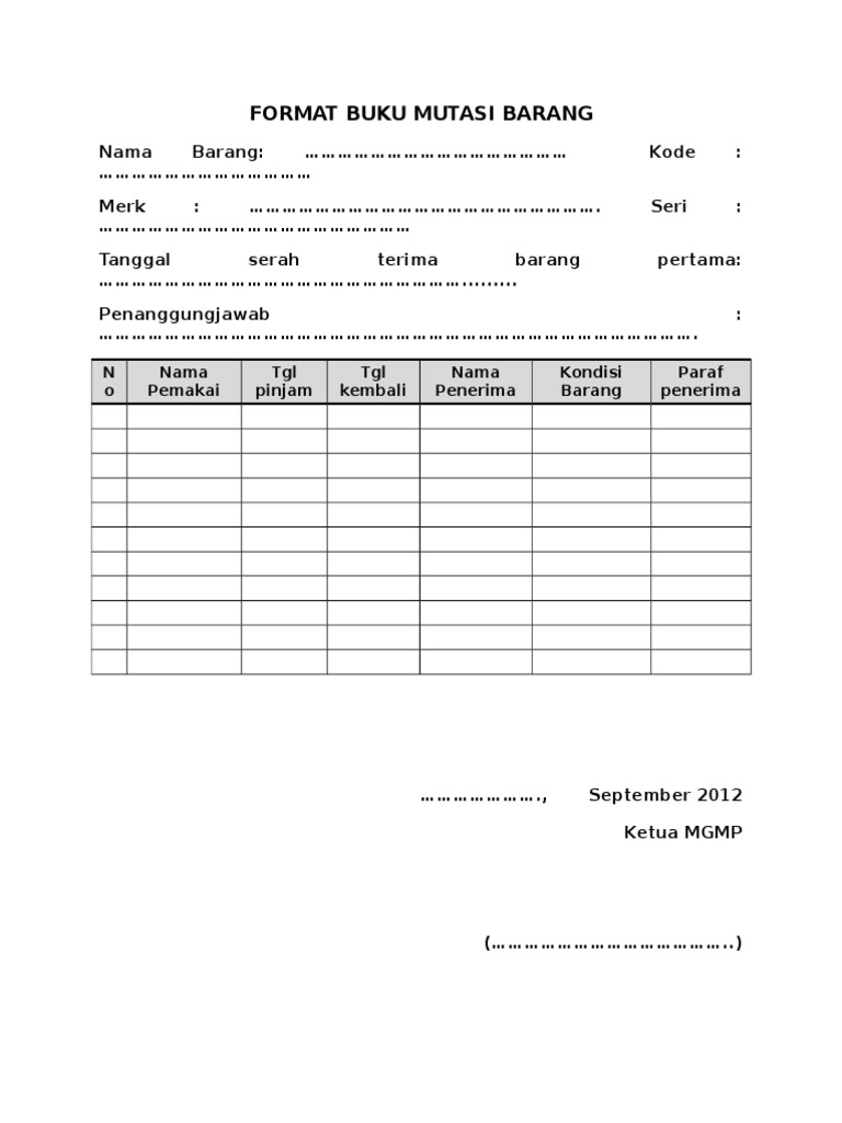 Format Buku Mutasi Barang | PDF