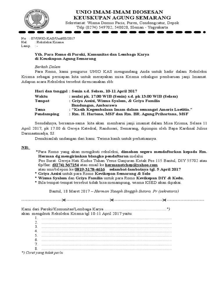 Undangan Rekoleksi Krisma 2017 | PDF