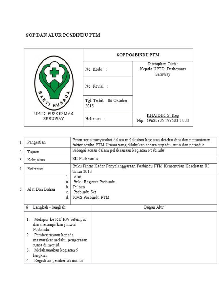 Sop Dan Alur Posbindu PTM | PDF | Kesehatan Holistik | Sains & Matematika