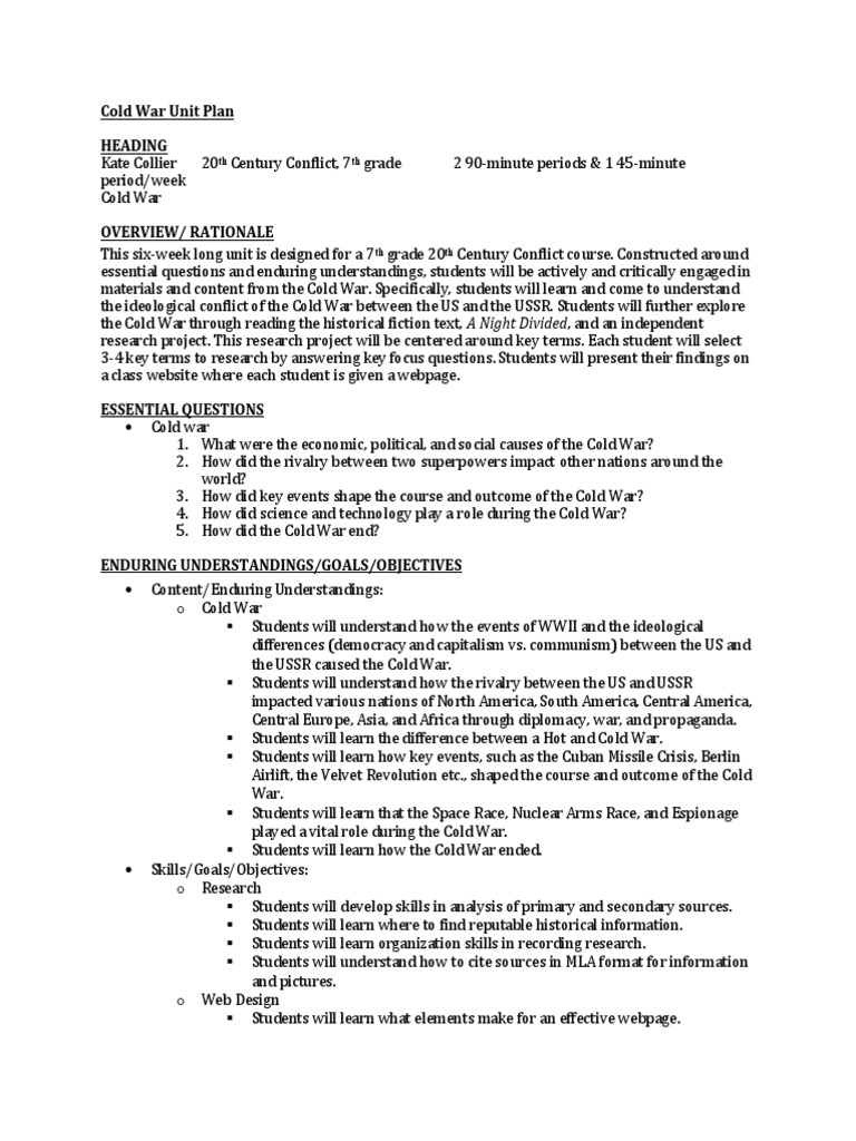 cold war unit plan | Cold War