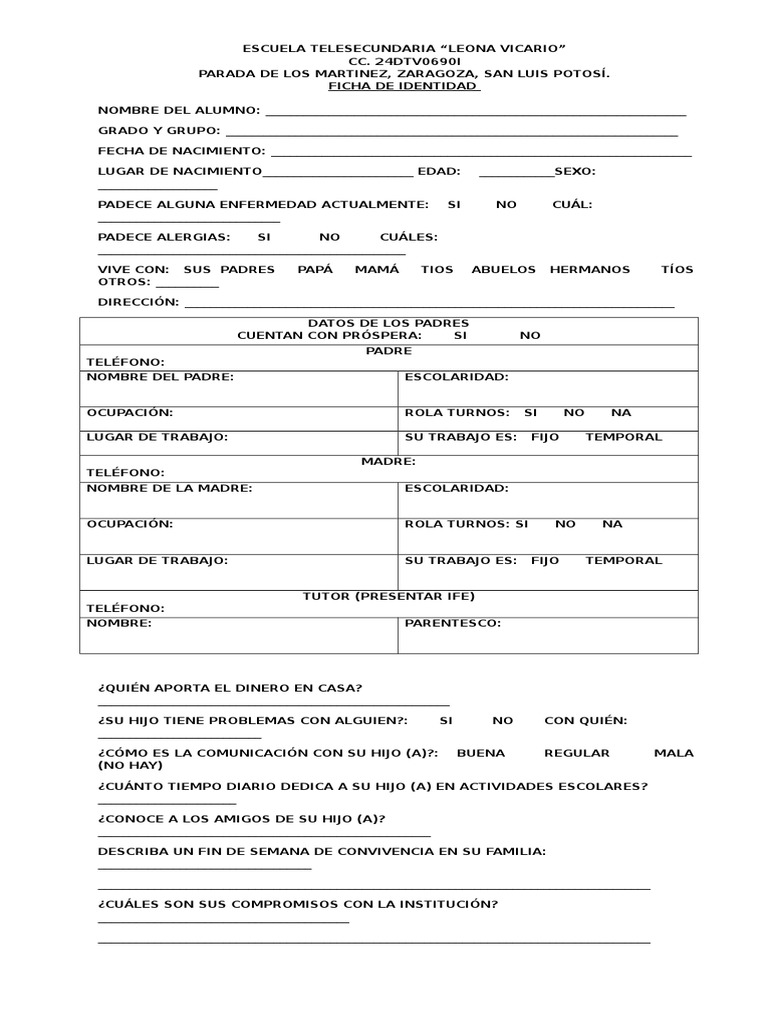 Ficha de Identidad 2016-2017 | PDF