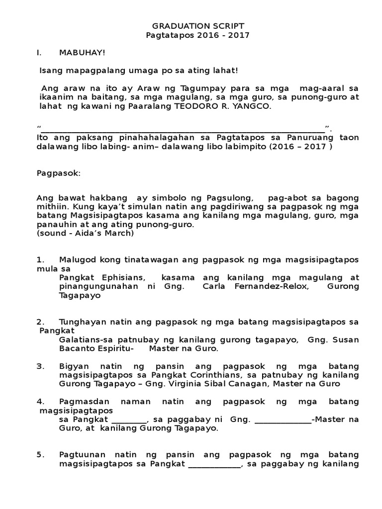 Palatuntunan NG Pagtatapos | PDF