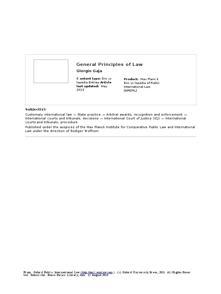 Gaja on General Principles of Law | PDF | International Law | Arbitration