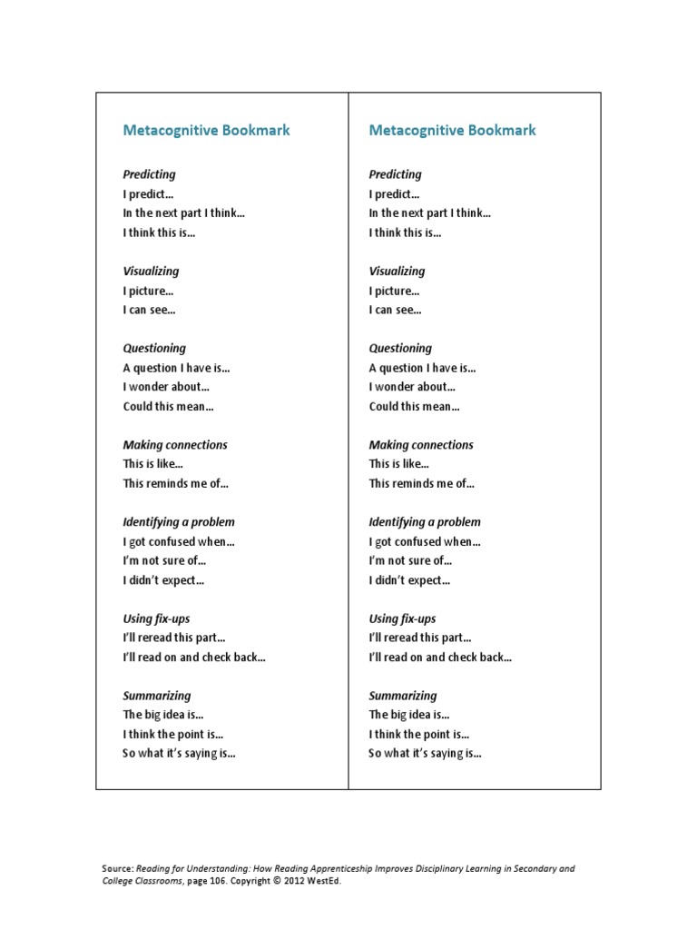 metacognitive bookmark | Applied Psychology | Education Theory