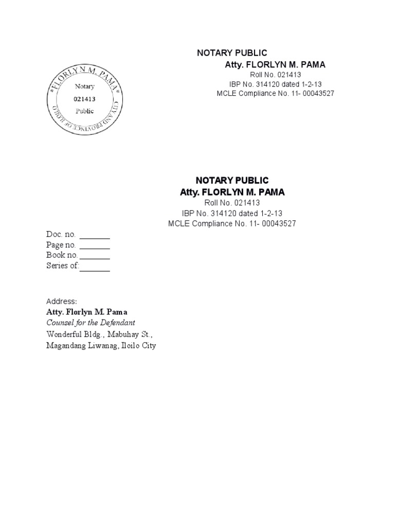 Notary Public Sample - Atty. Pama | PDF | Law