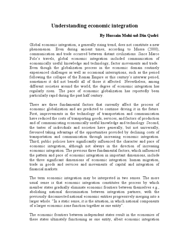 Understanding Economic Integration | PDF | Economic Integration ...