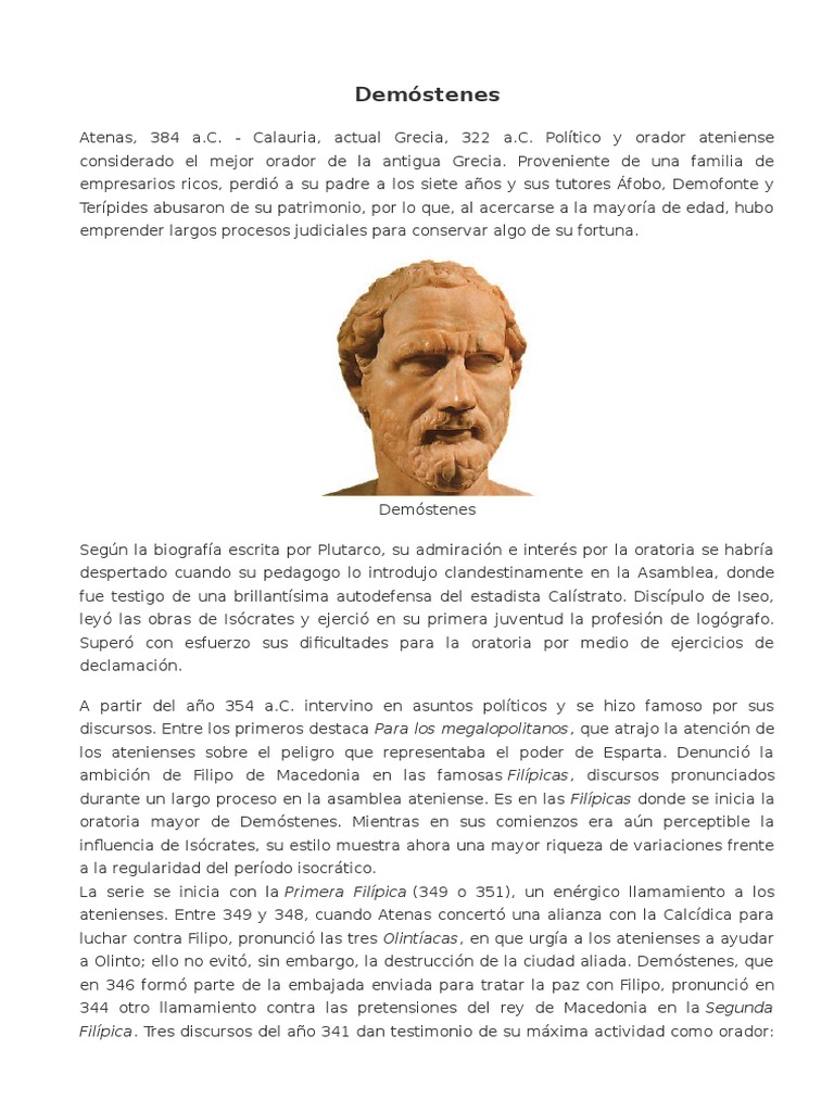 Biografía de Demóstenes, el Orador | PDF | Antiguedad clasica | Antigua ...