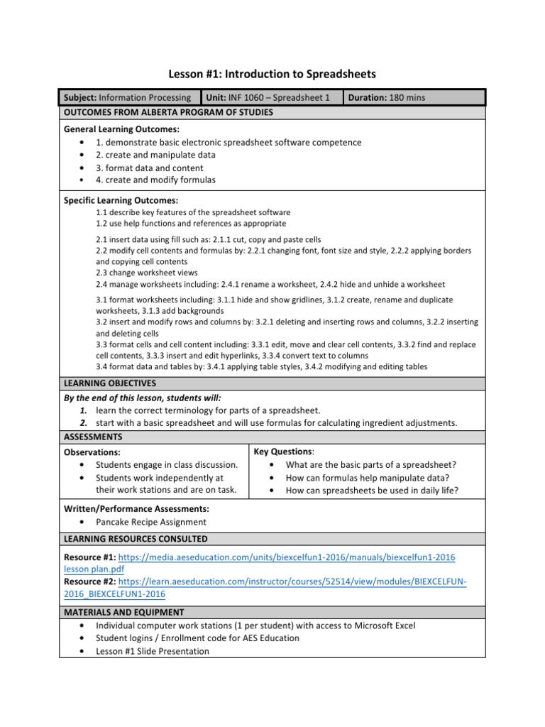 Lesson 1 | PDF | Spreadsheet | Software