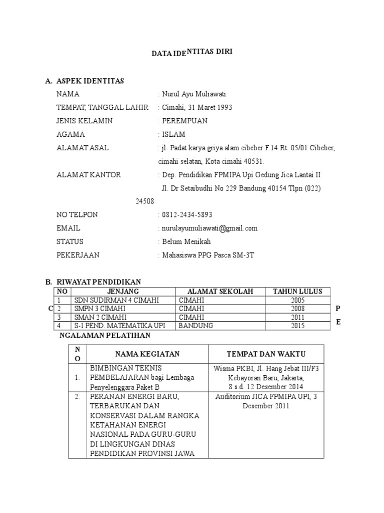 Data Identitas Diri Nurul Ayu Muliawati | PDF