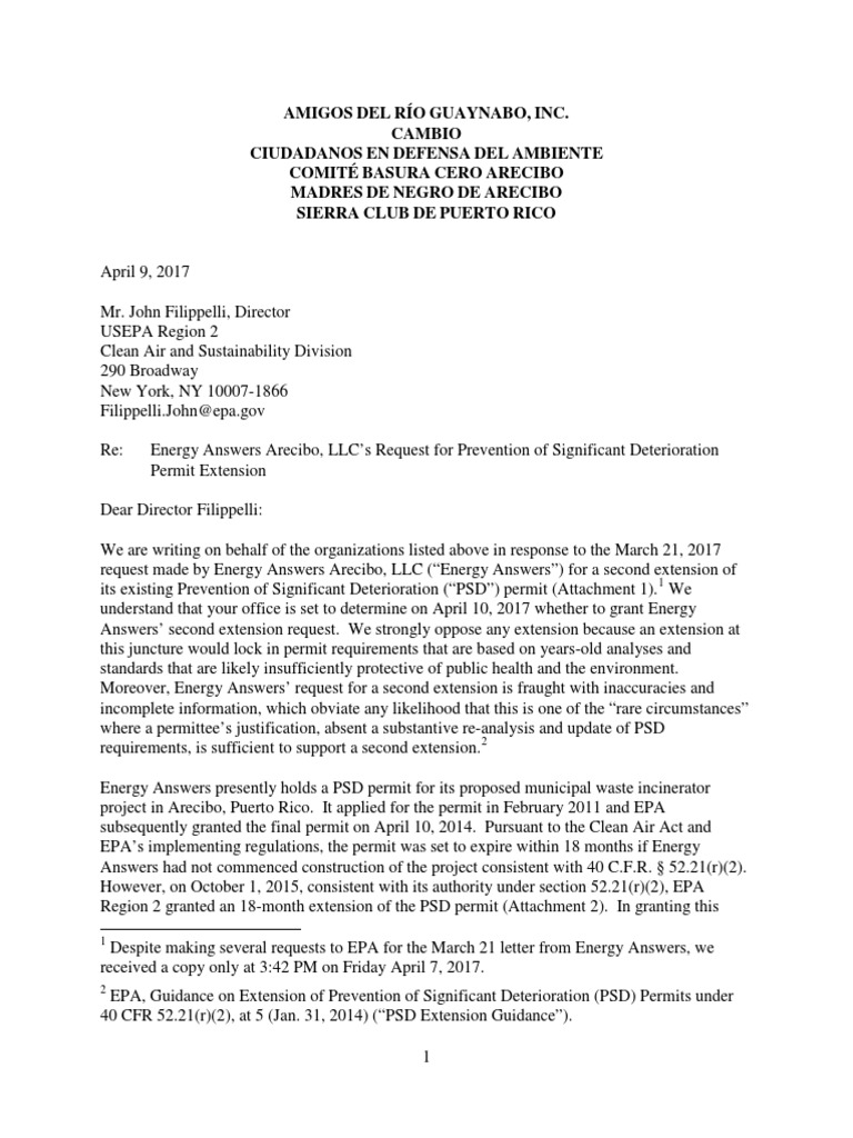 2017-04-09 Letter To EPA Re PSD Extension | PDF | National ...