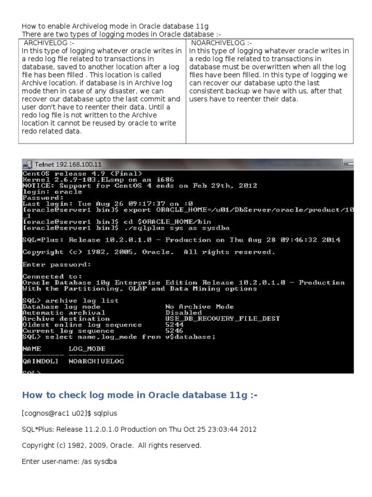 How To Enable Archivelog Mode In Oracle Database 11g Pdf 3116