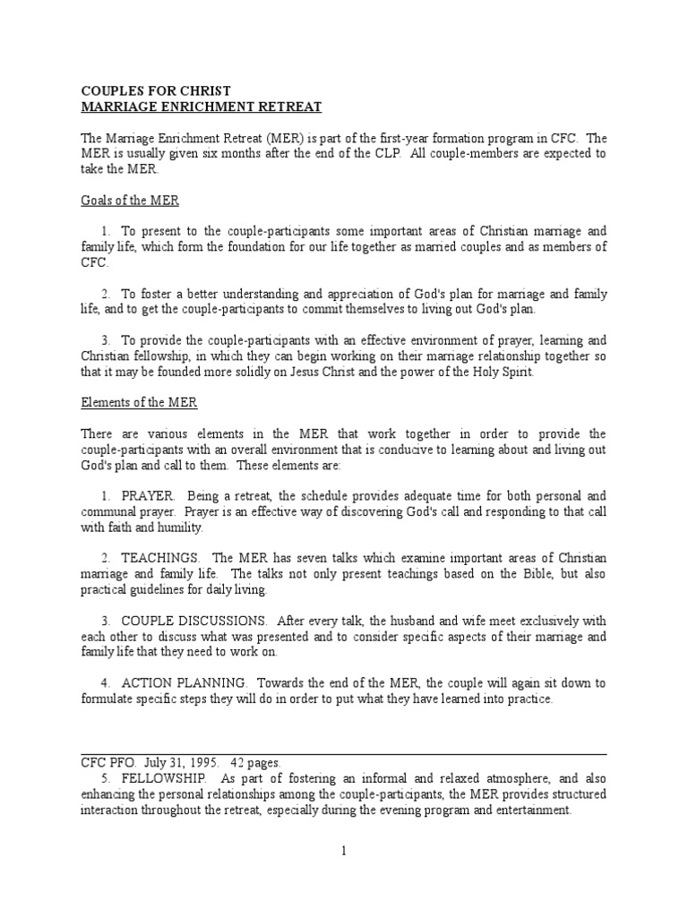 CFC Marriage Enrichment Retreat I | PDF | Forgiveness | Christian Views ...