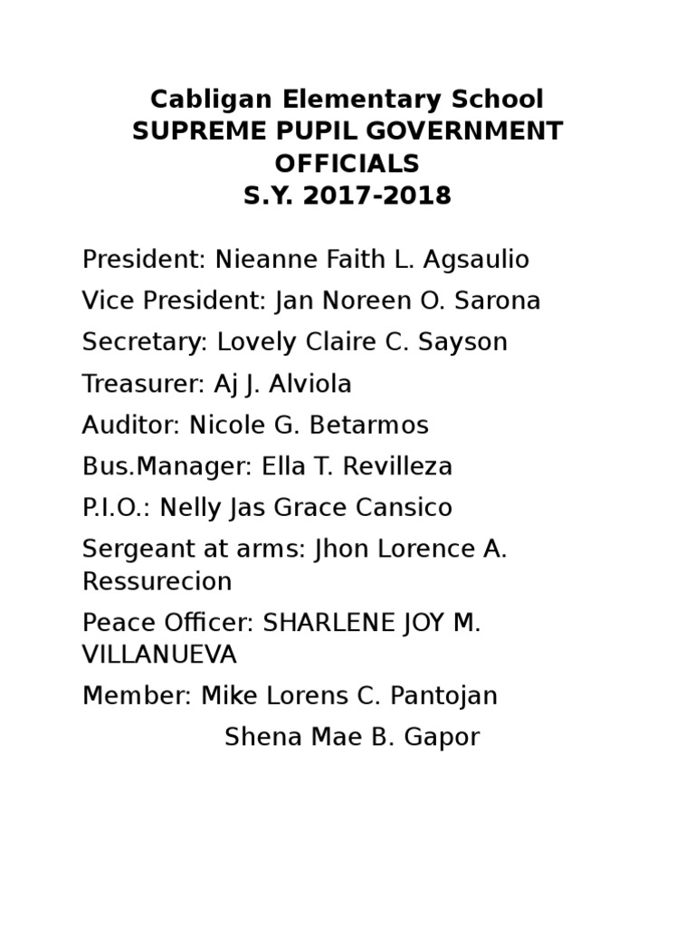 Supreme Pupil Government Officials | PDF