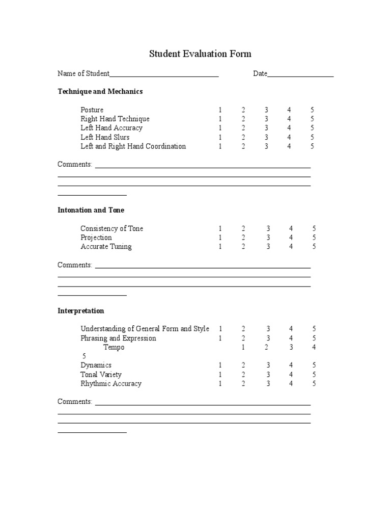 Student Evaluation Form Template | PDF