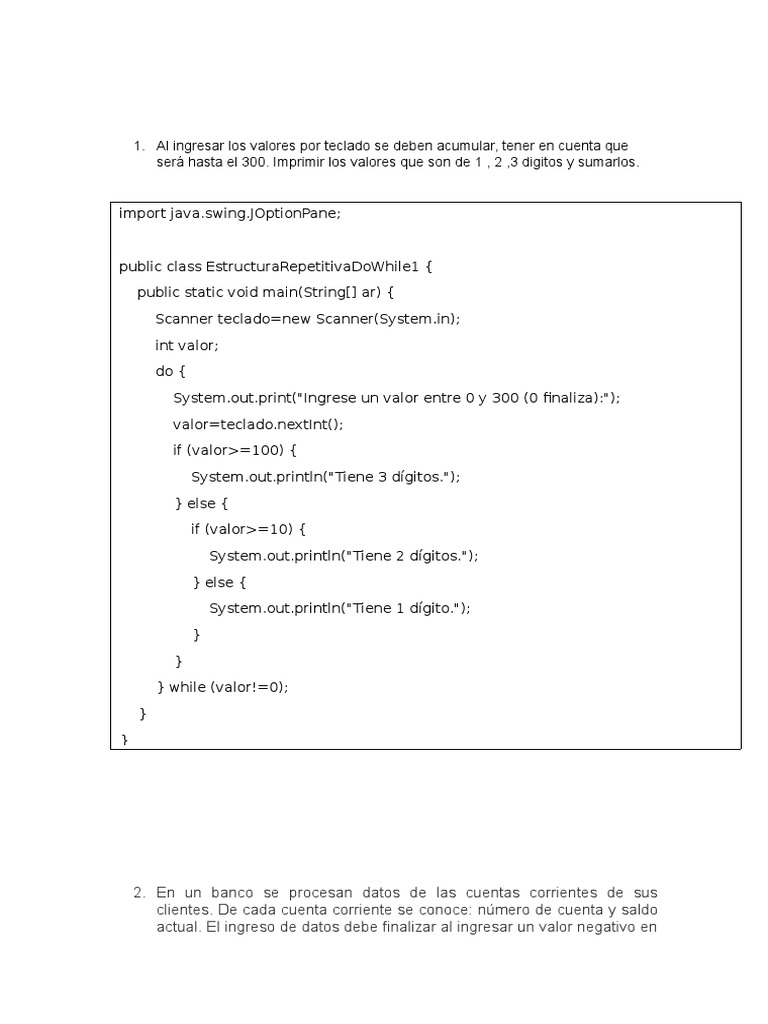 Ejercicios Do While y For | PDF | Java (lenguaje de programación ...