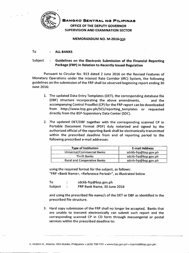 BSP Memo No. M-2016-008 | Portable Document Format | Computing