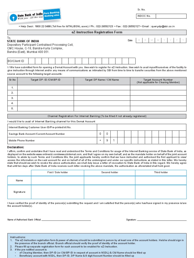 SBI eZ-Instruction Registration | PDF | Securities (Finance ...