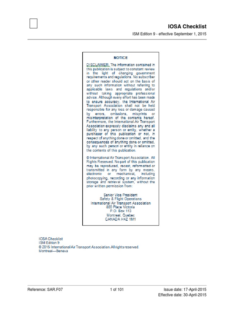 IOSA Cabin Operations Checklist | PDF | Flight Attendant | Audit