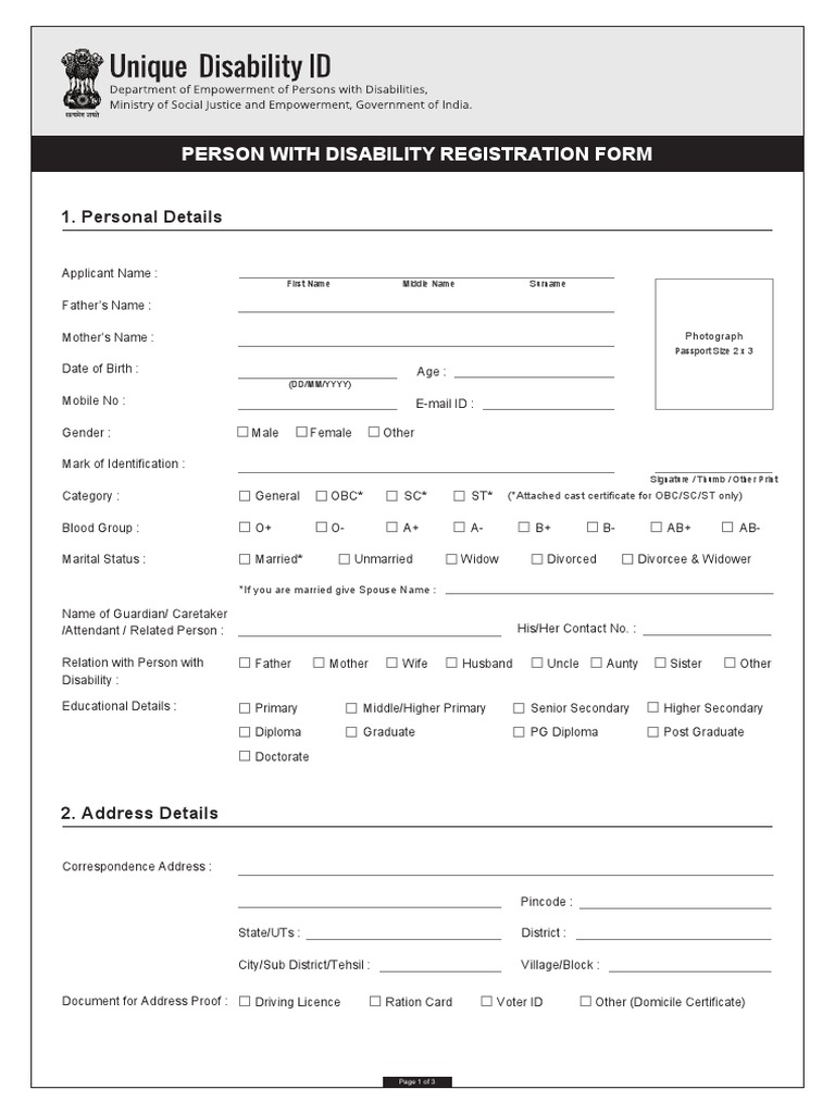 Unique Disability ID Application Form | PDF | Diseases And Disorders | Wellness