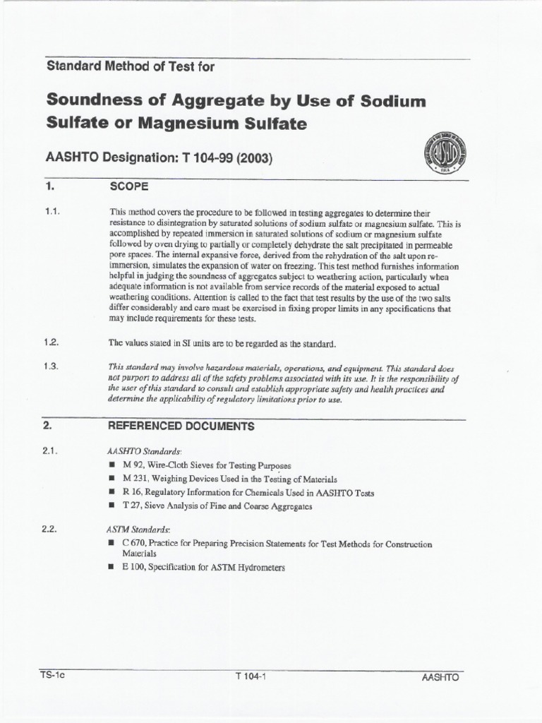 Aashto T-104 PDF | PDF | Salt (Chemistry) | Chemistry